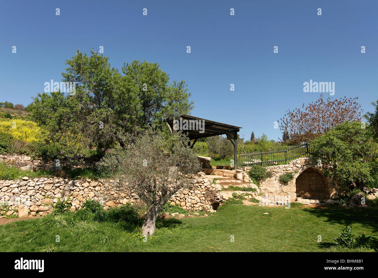 Israel, Jerusalem Mountains. Ein Tzuba (Tzuba spring) at the foothill ...