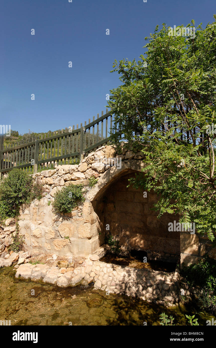 Israel, Jerusalem Mountains. Ein Tzuba (Tzuba spring) at the foothill ...