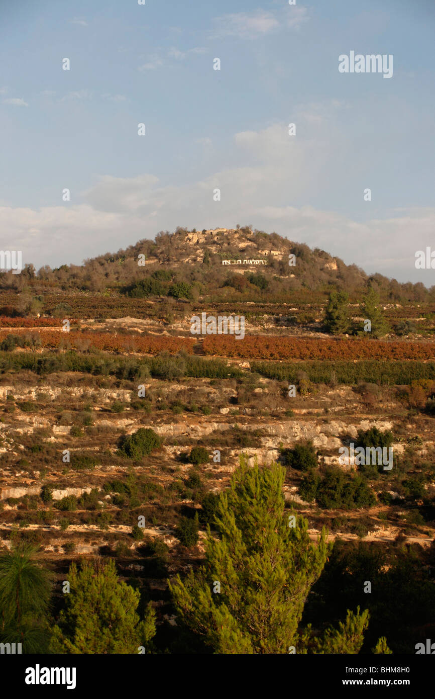 Israel, Jerusalem Mountains. A view of Mount Tzuba from Mount Eitan ...