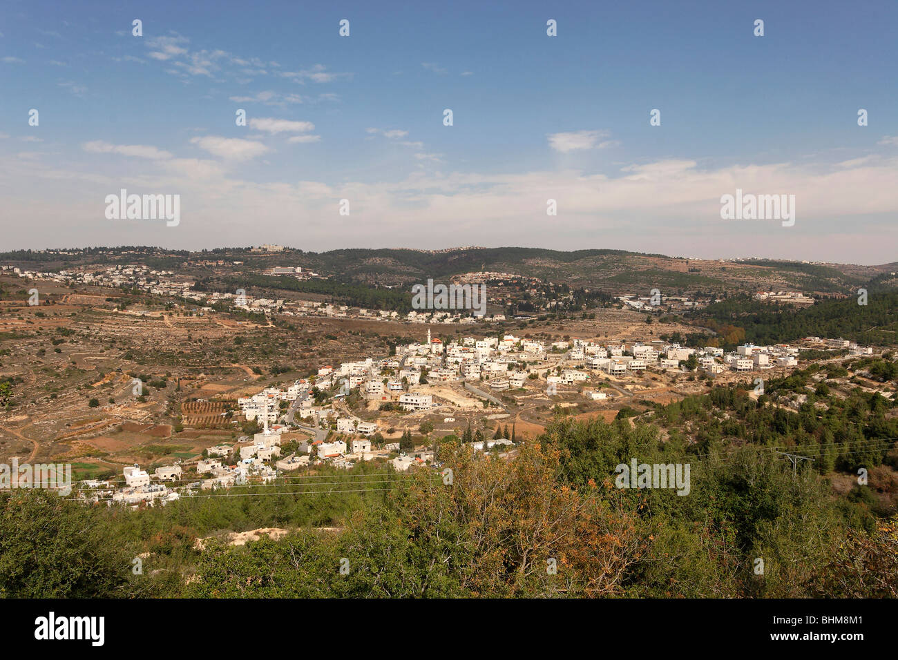 Israel, Jerusalem Mountains. Arab village Ein Rafa as seen from Tzuba ...