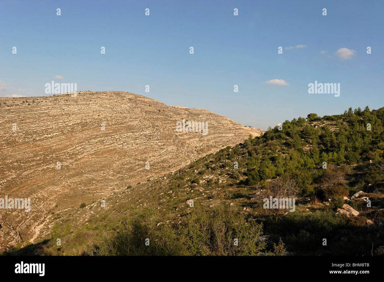 Israel, Jerusalem Mountains. A view of Mount Rafid (left) from Mount ...