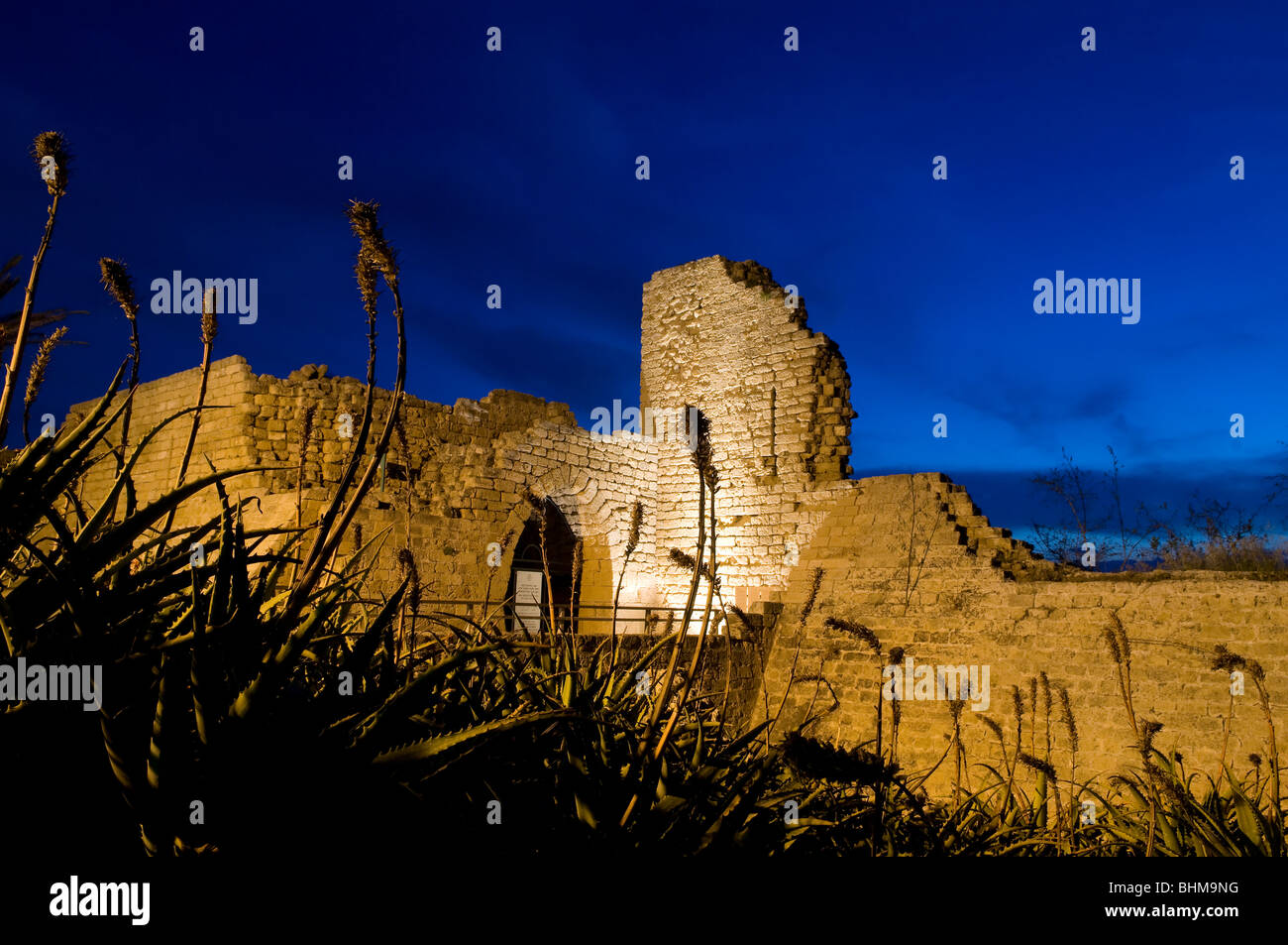 Ancient structure lit up in Caesarea National Park in Israel Stock ...