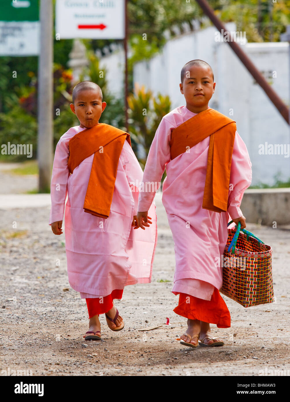 Two little nuns, in Myanmar Burma Stock Photo - Alamy