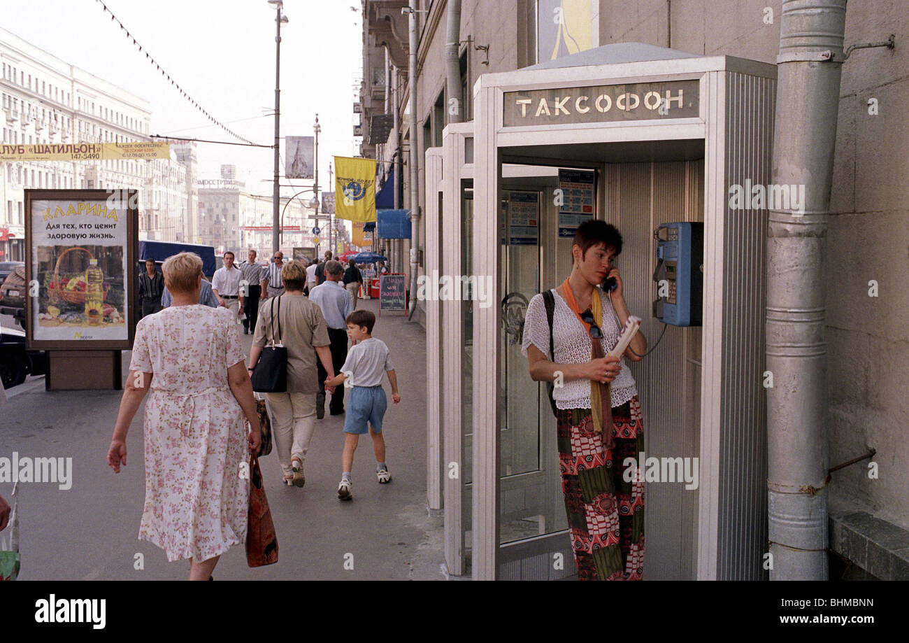 Woman in a phone booth, Moscow, Russia Stock Photo - Alamy