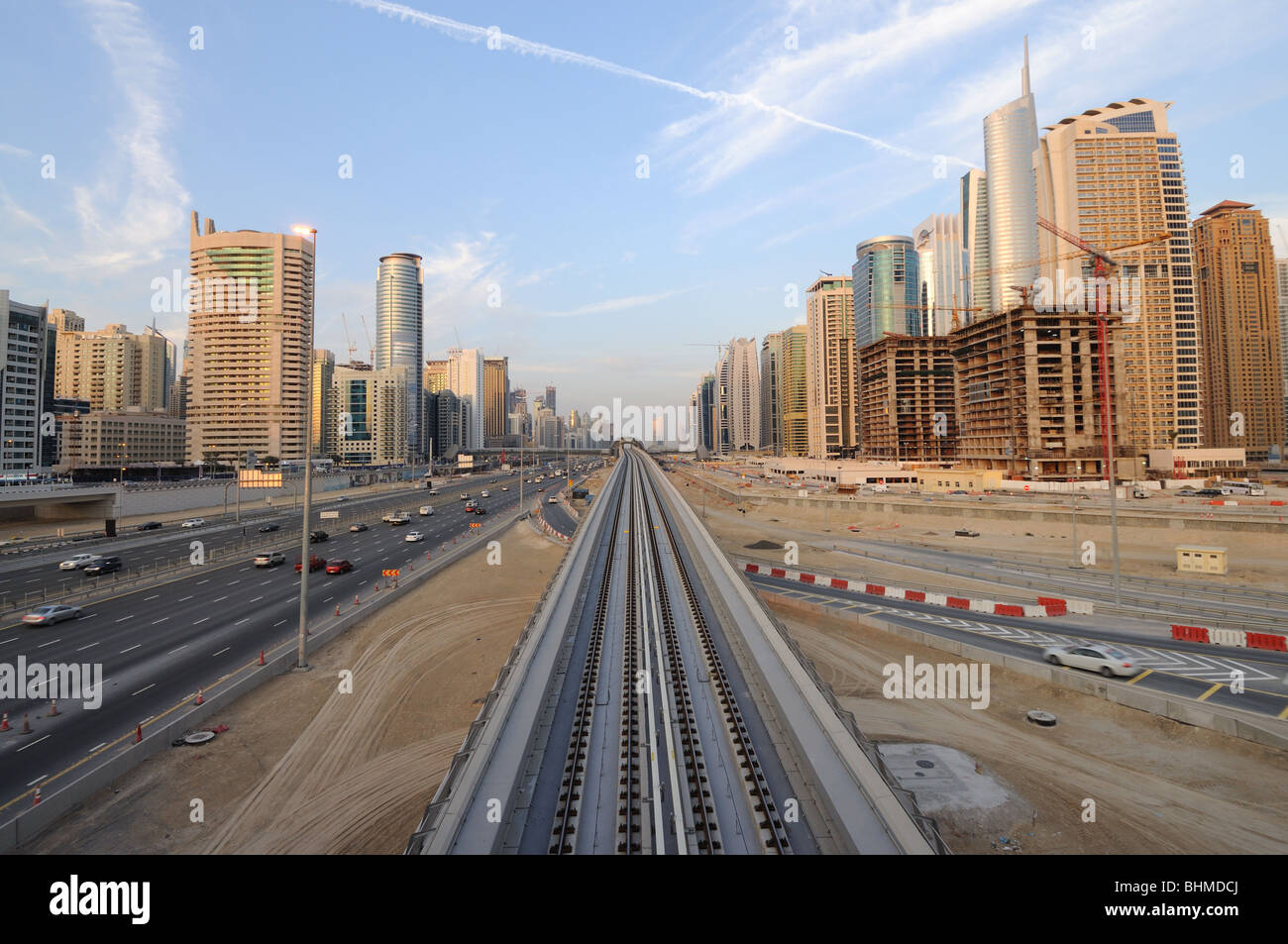 Metro line at Sheikh Zayed Road in Dubai, United Arab Emirates Stock ...
