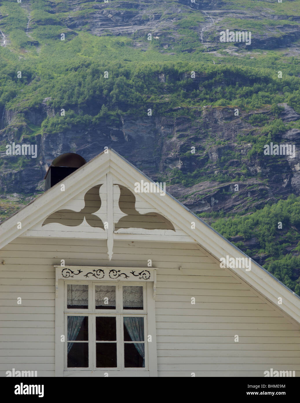 Window of a house in Geiranger, Norway Stock Photo - Alamy