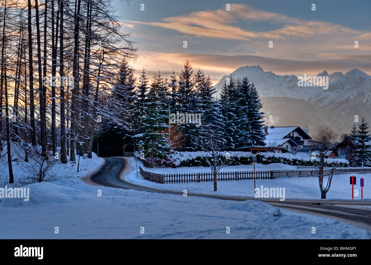 Long Winding Pathway through snow covered fields Austria Stock Photo ...