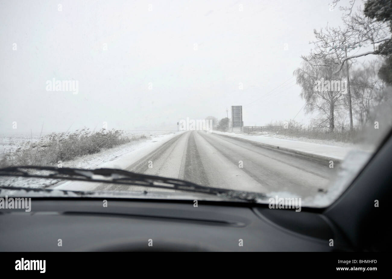 Driver's eye view of wintry driving conditions Stock Photo - Alamy