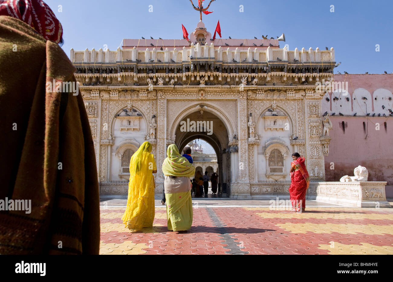 Indian women visiting Karni Mata temple (Rats Temple). Deshnok (near Bikaner). Rajasthan. India ...