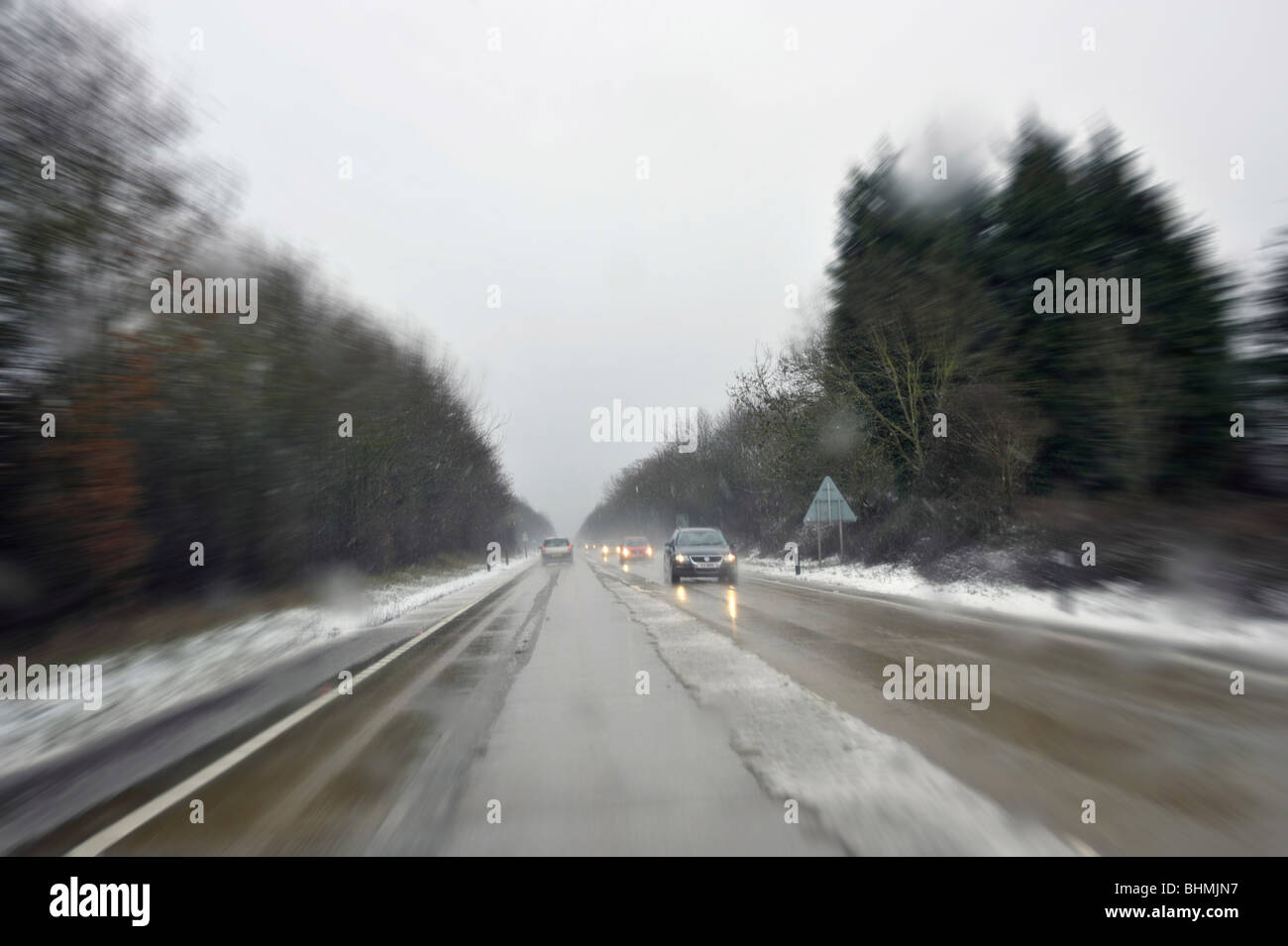 Driver's eye view of wintry driving conditions Stock Photo - Alamy