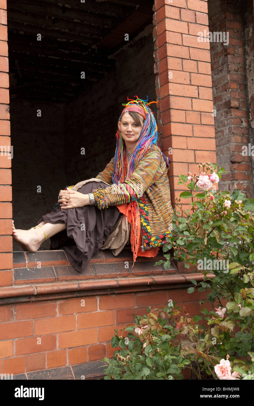 Hippy young woman with multi colored hair. FULLY MODEL RELEASED Stock ...