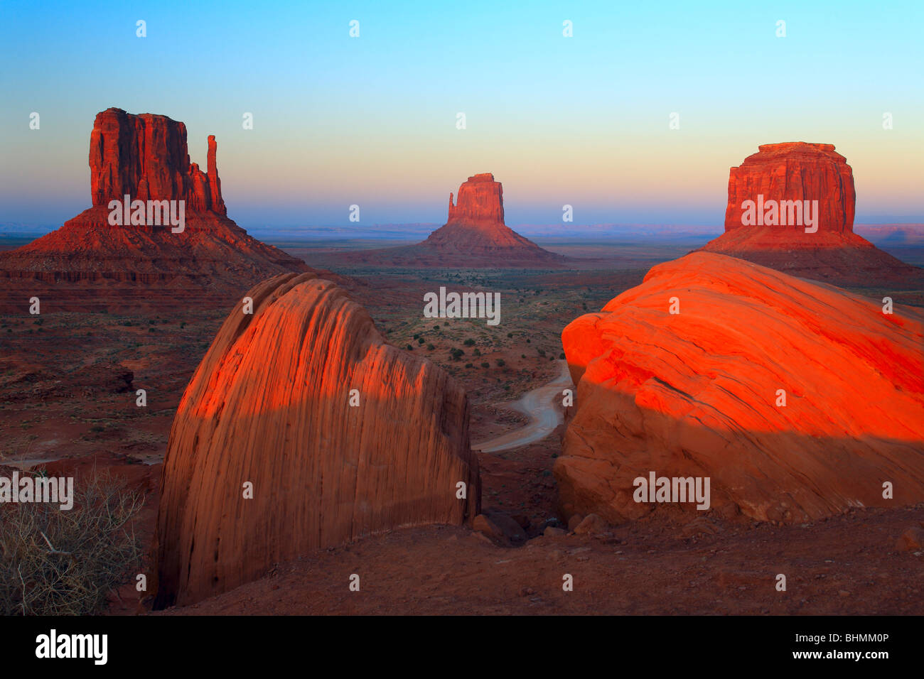 Classic view of the Mittens and Merrick Butte in Monument Valley, AZ ...