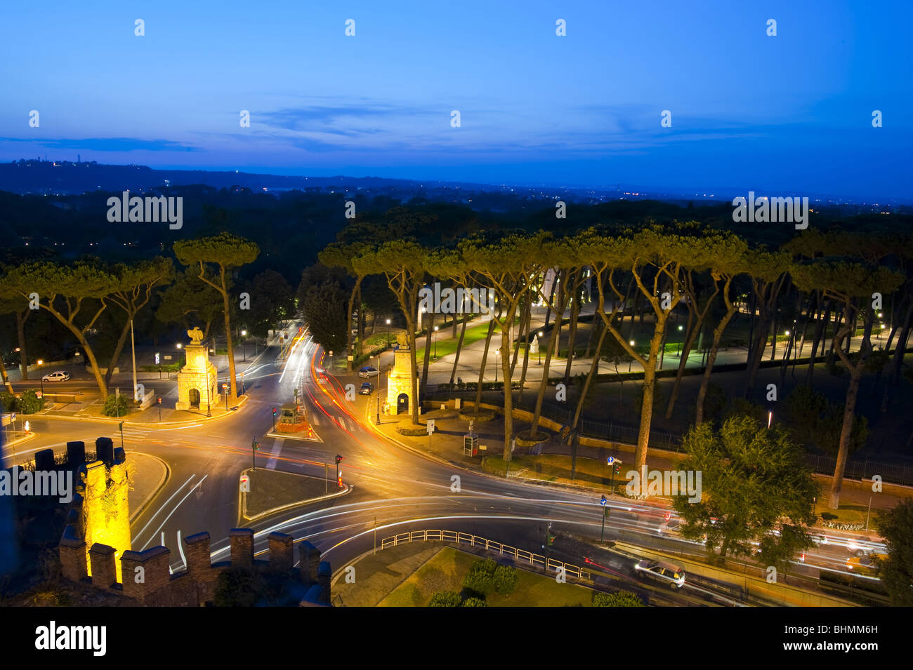 Villa Borghese at night seen from above Rome Italy Stock Photo - Alamy