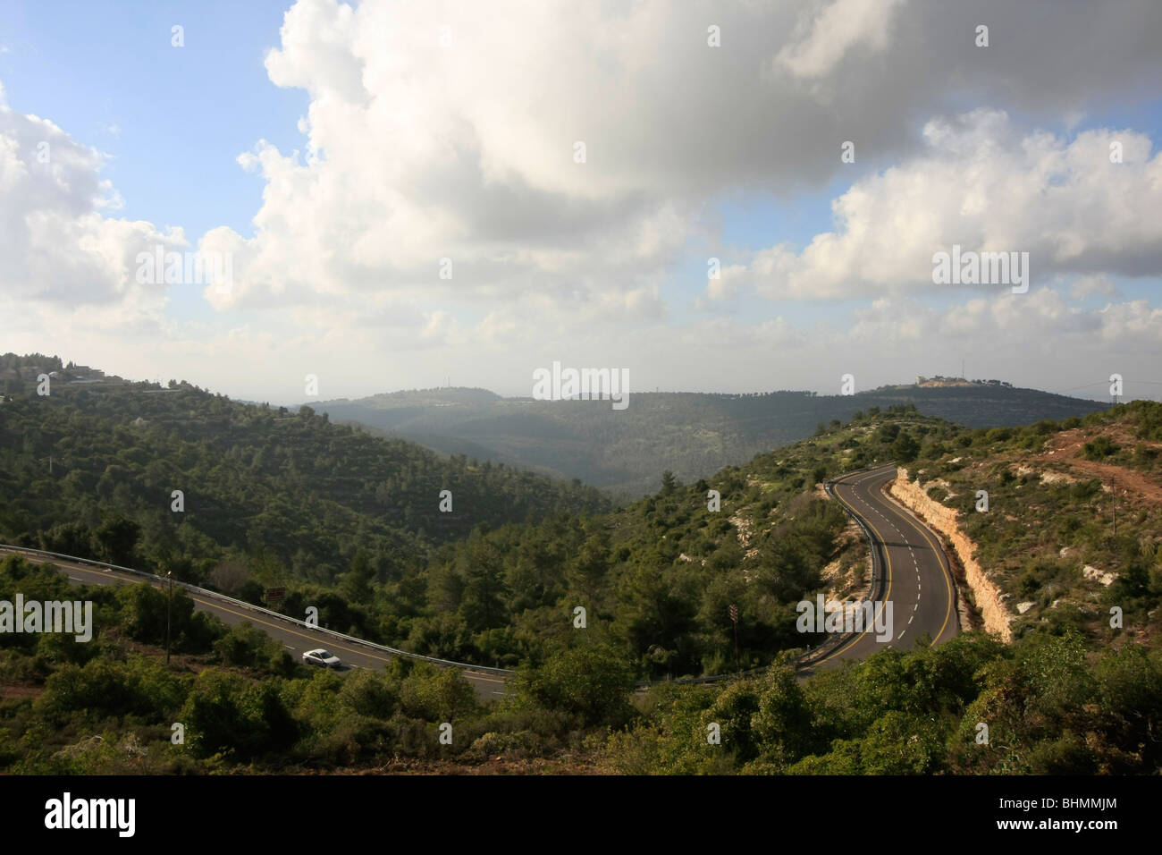 Israel, a view of Jerusalem Mountains and road 395 from Har Hatayasim ...