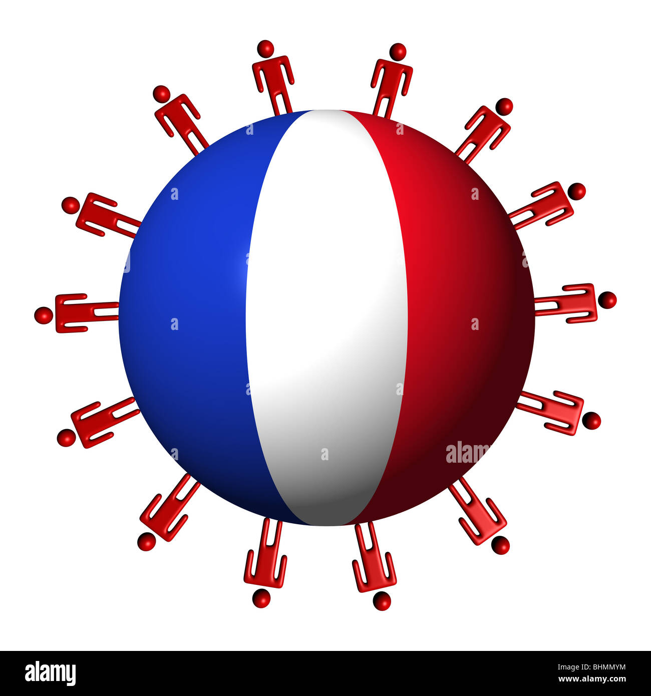 circle of abstract people around French flag sphere illustration Stock ...