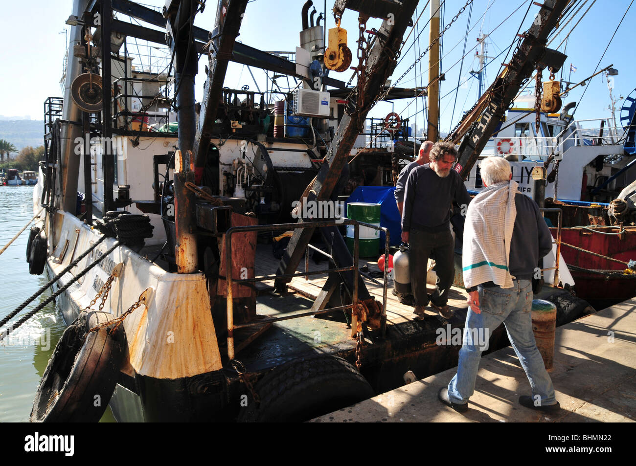 Israel, Haifa Bay, The Kishon Port, used by fishermen and yacht owners ...