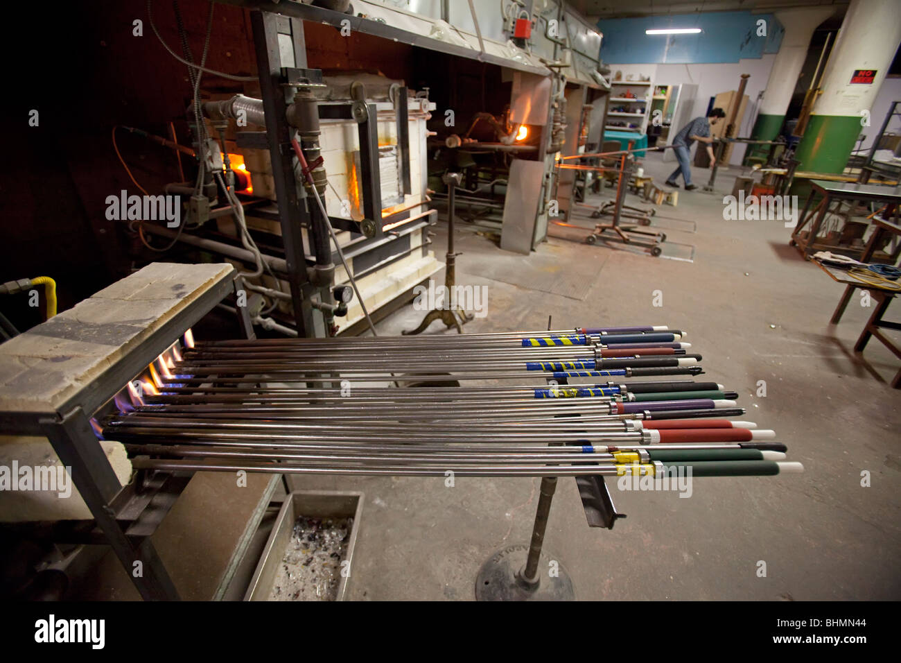 Detroit, Michigan - Blowpipes heating at the Michigan Hot Glass ...