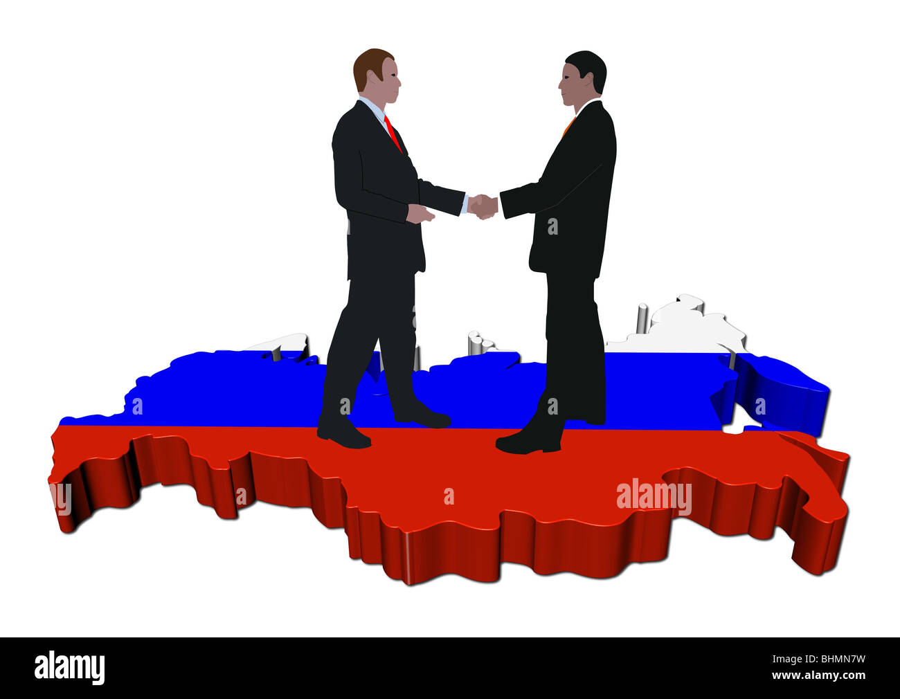 Business people shaking hands on Russia Federation map flag ...