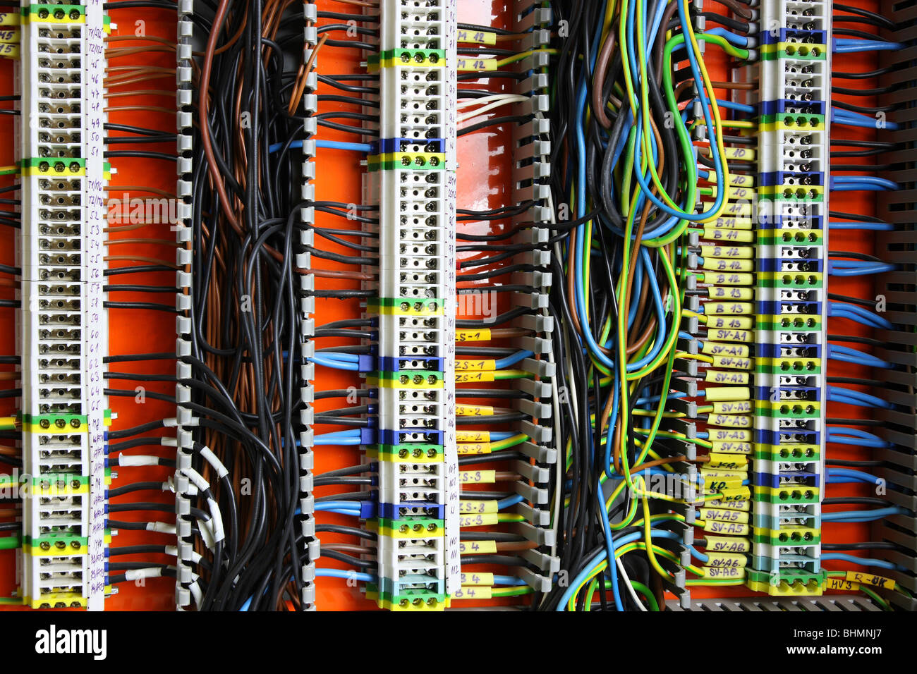 Color wires in a box of distribution of an electricity Stock Photo - Alamy