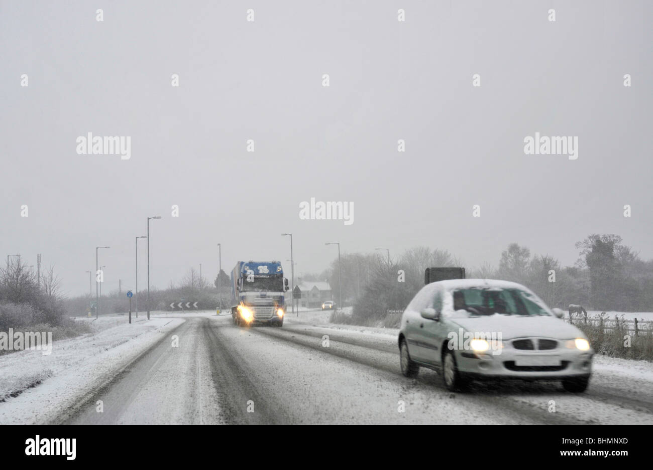 Driver's eye view of wintry driving conditions Stock Photo - Alamy
