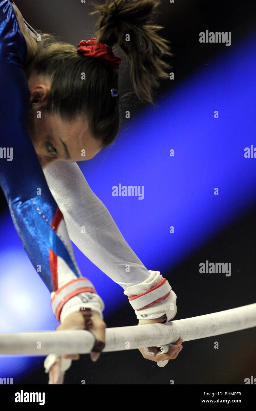 Elizabeth "Beth" Tweddle performs on asymetric bars at a gymnastics ...