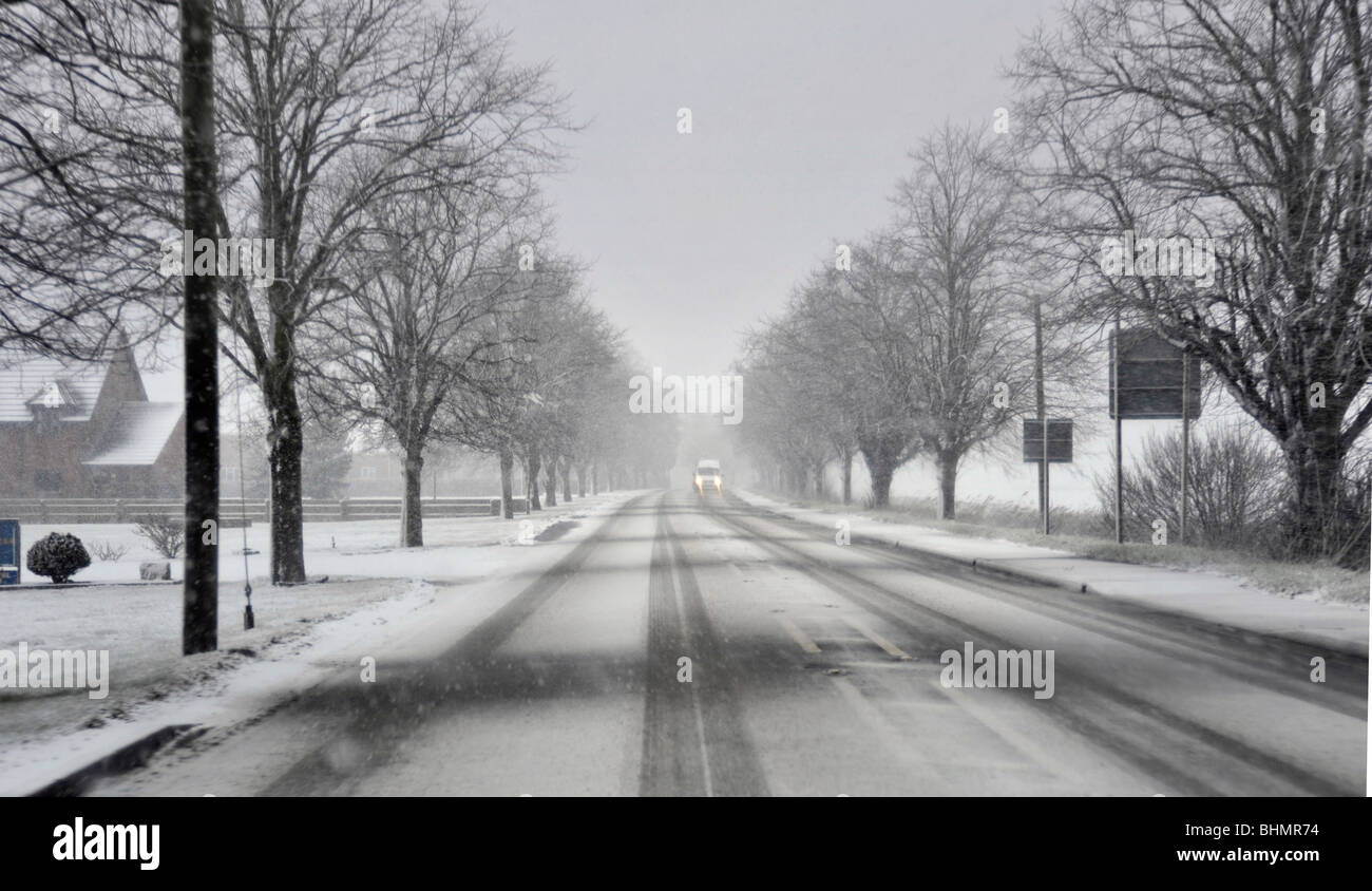 Driver's eye view of wintry driving conditions Stock Photo - Alamy