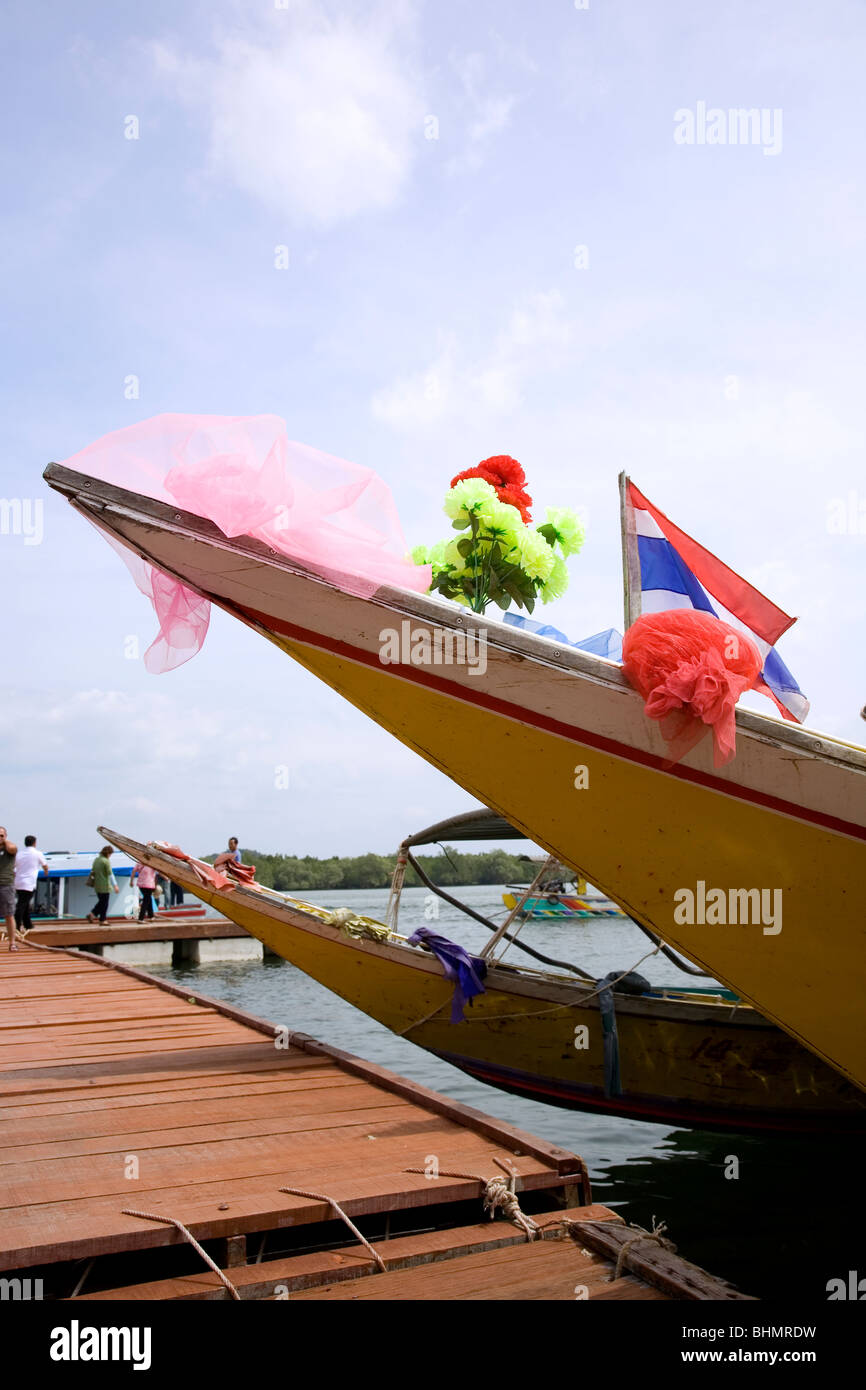 Boats and pier at Panyi island - Phang Nga Bay - Thailand Stock Photo ...