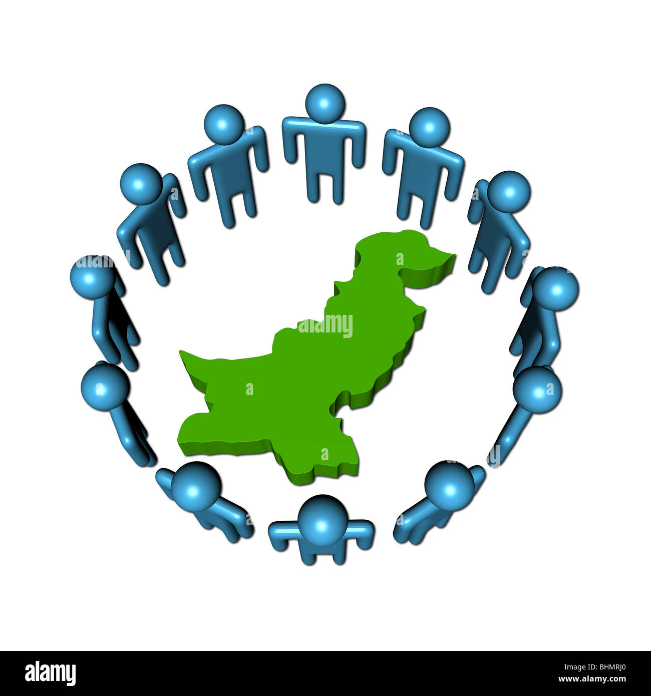 Circle of abstract people around Pakistan map illustration Stock Photo ...