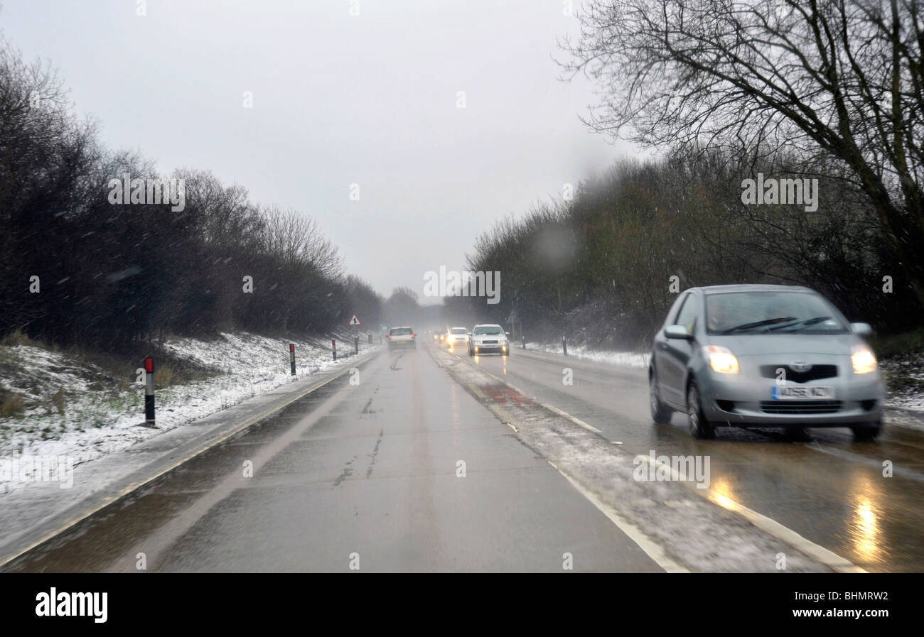 Driver's eye view of wintry driving conditions Stock Photo - Alamy