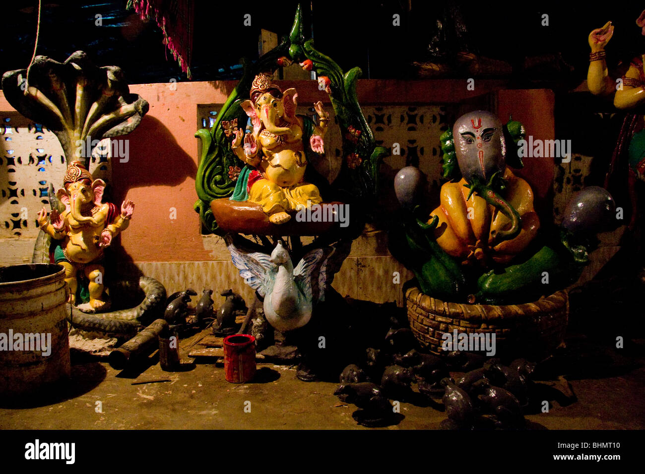 Statues of Ganesh, the elephant god, made from mud and straw for the ...