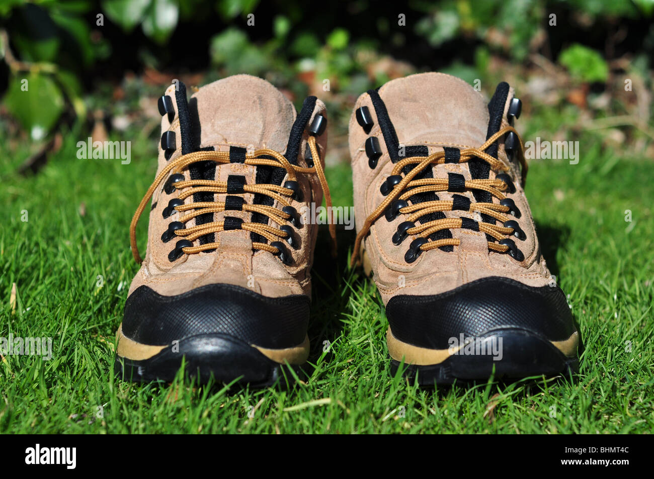 Pair of leather gardening boots Stock Photo - Alamy