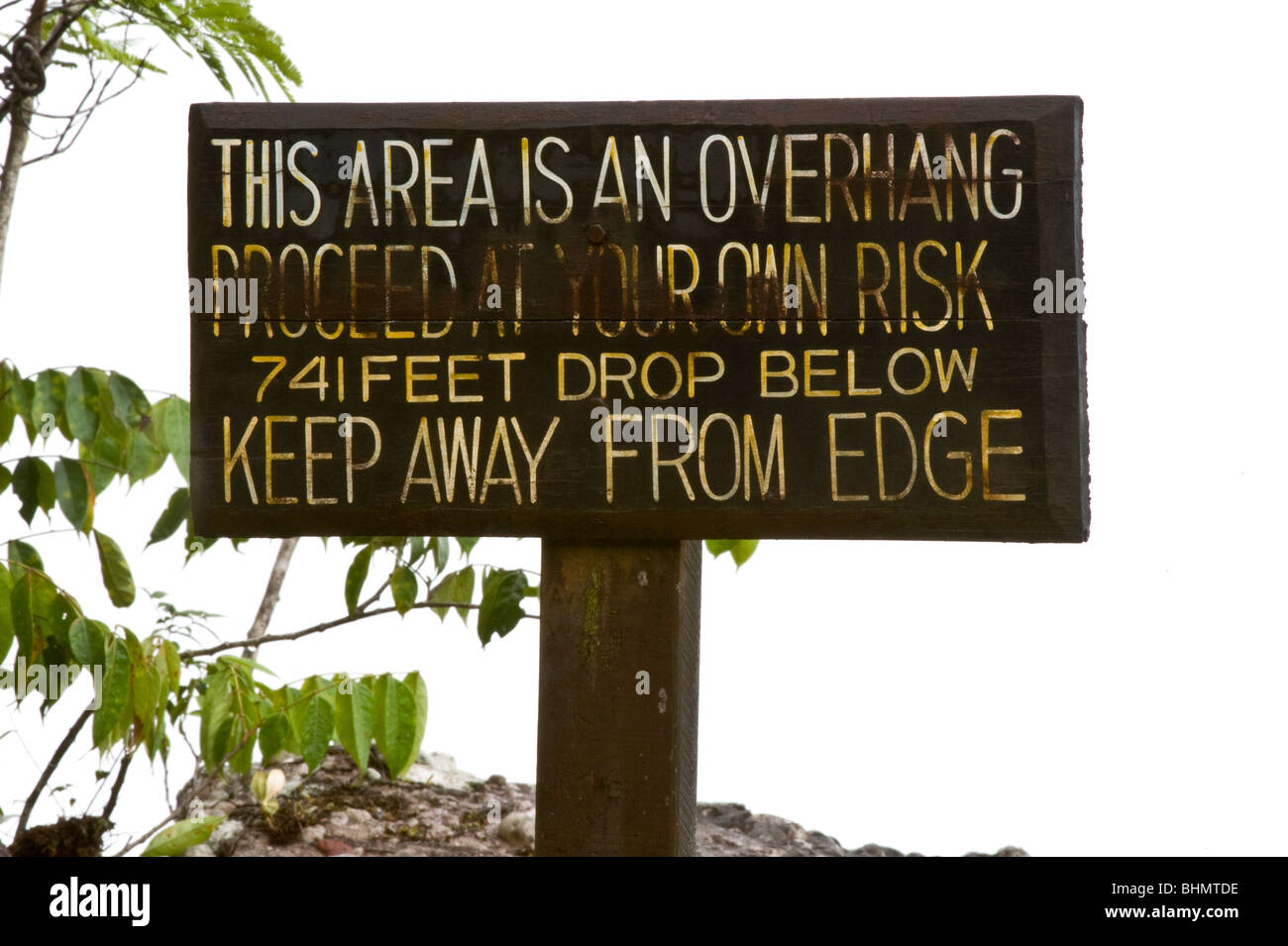 Warning sign at the overhang of Kaieteur Fall of Potaro River Kaieteur ...