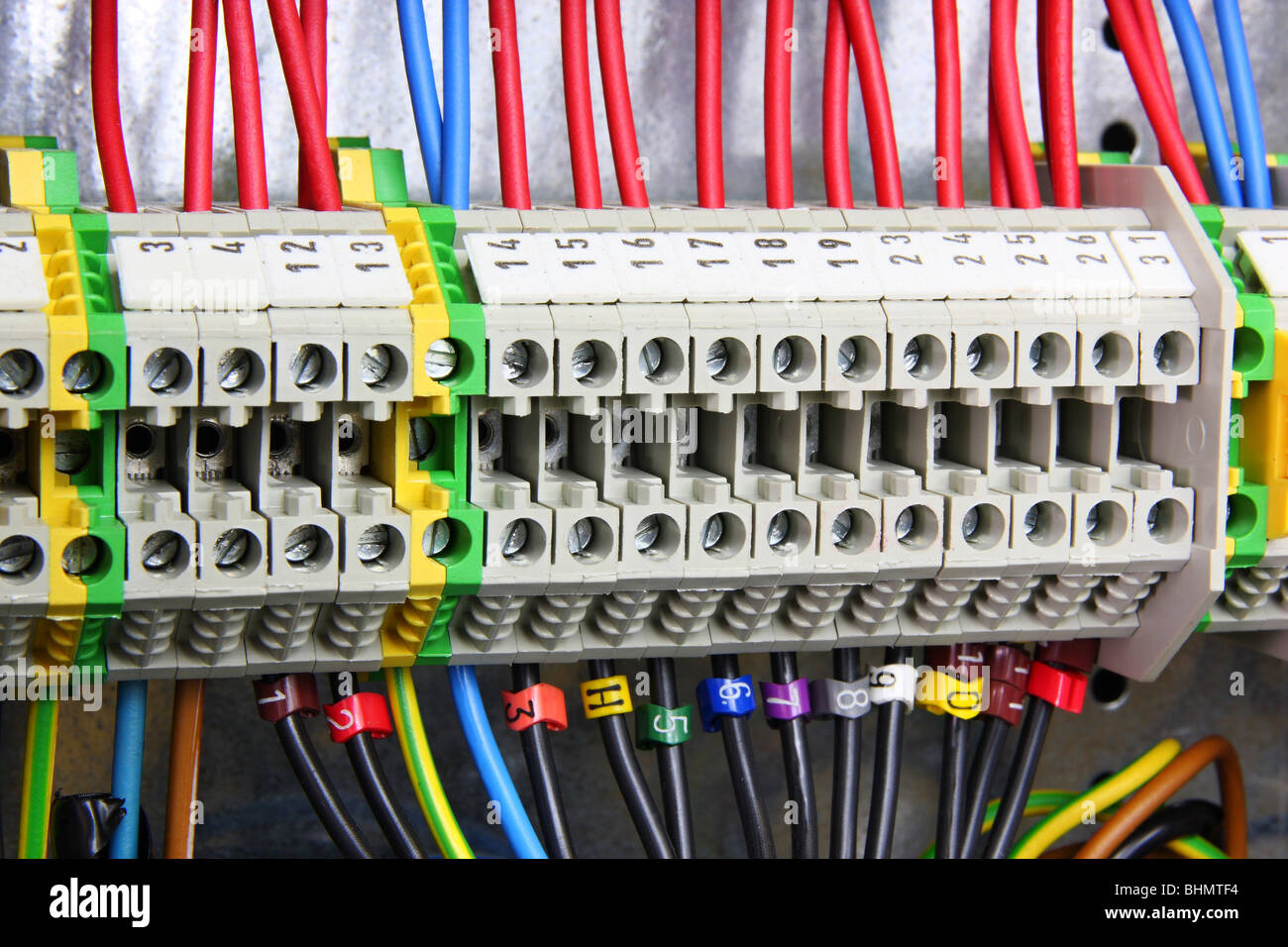 Color wires in a box of distribution of an electricity Stock Photo - Alamy