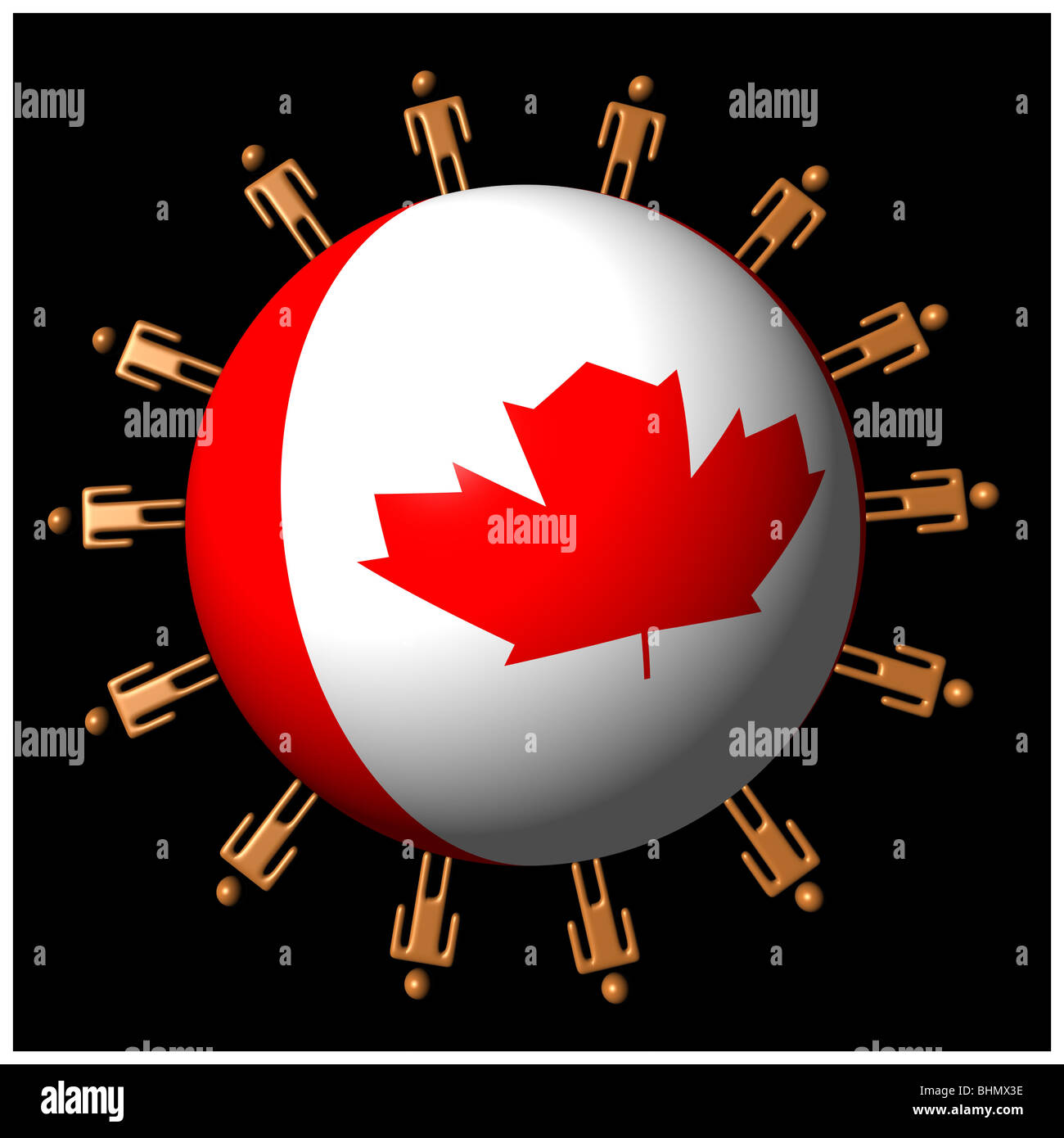 circle of abstract people around Canadian flag sphere illustration ...