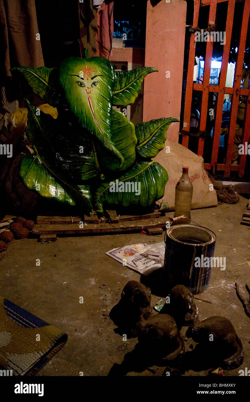 Statue of Ganesh, the elephant god, made from mud and straw for the ...