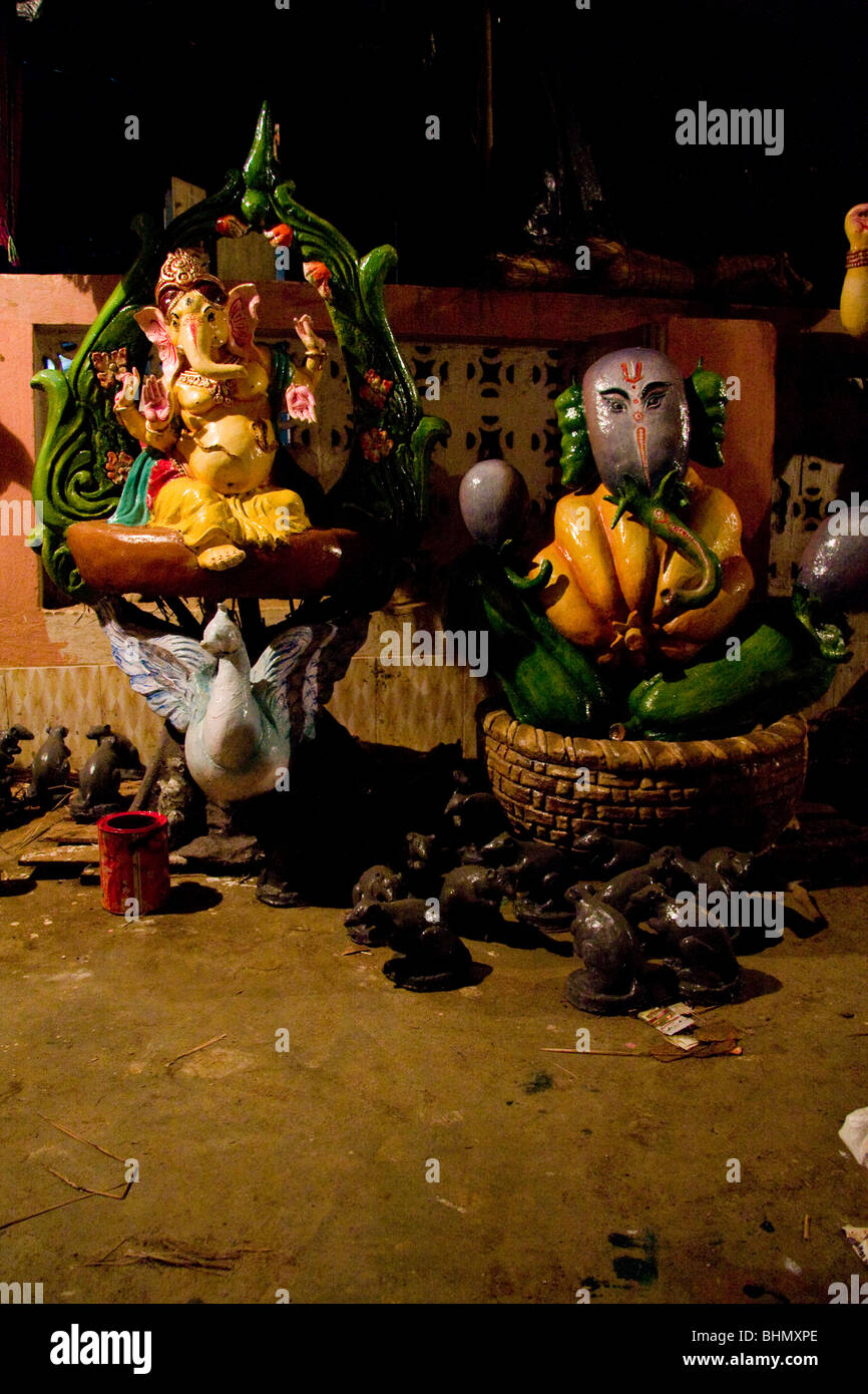 Statues of Ganesh, the elephant god, made from mud and straw for the ...