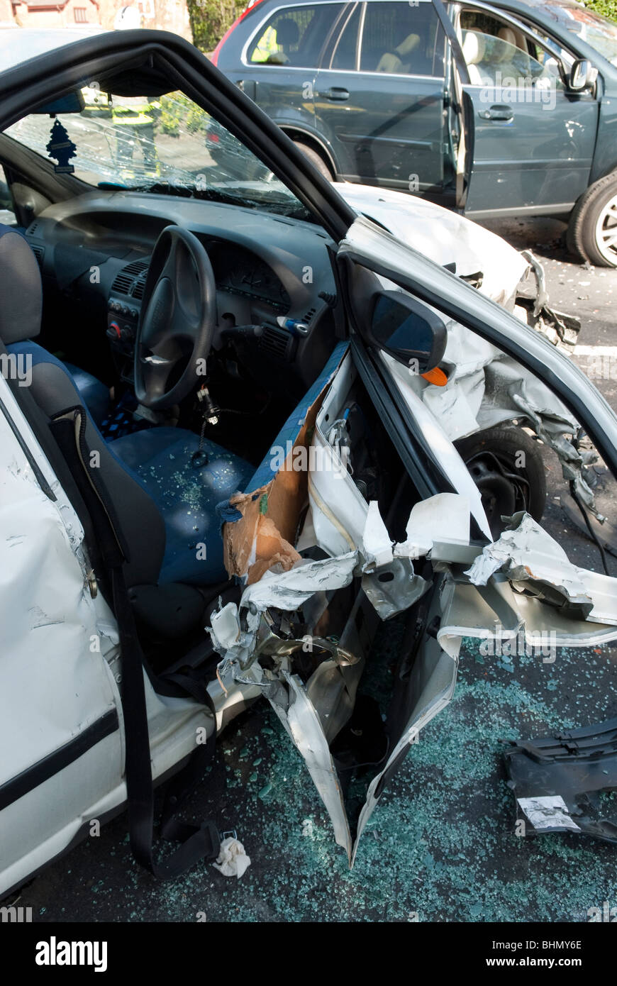 Two cars crushed at RTC collision Stock Photo - Alamy