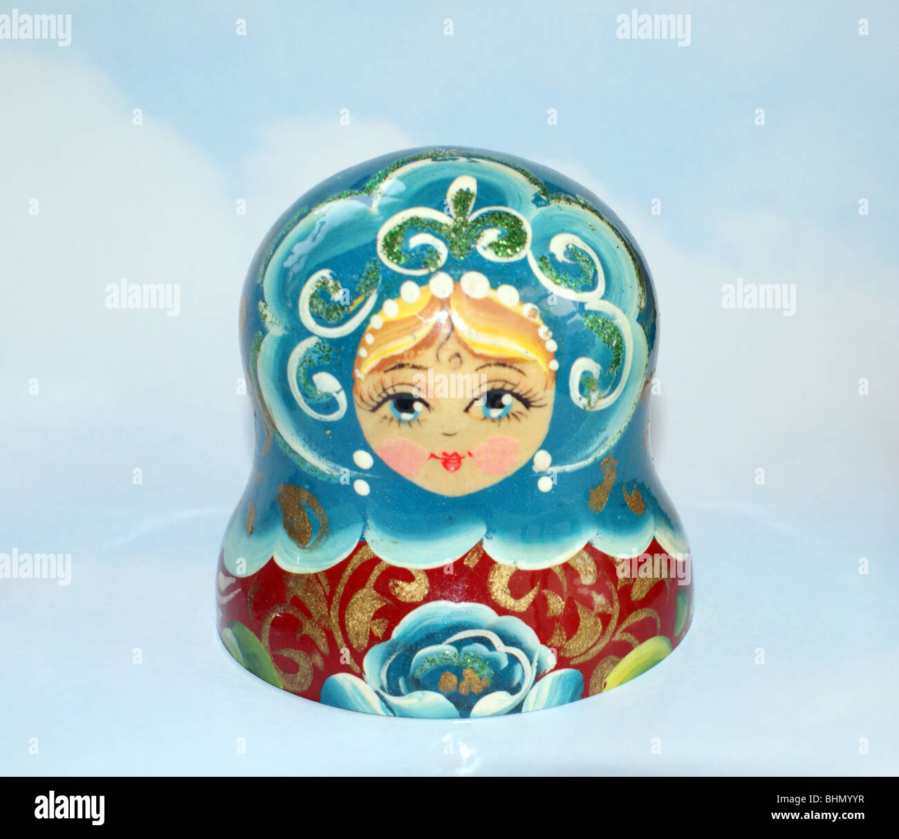 Colourful TOP PART OF A Russian WOODEN Nesting Doll SET Blue & Red with ...