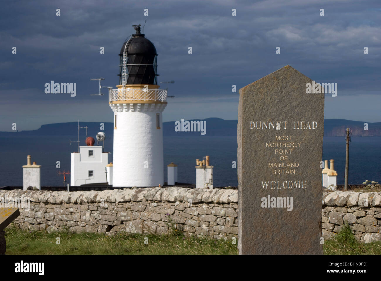 The lighthouse at Dunnet Head on the north coast of Scotland with the ...