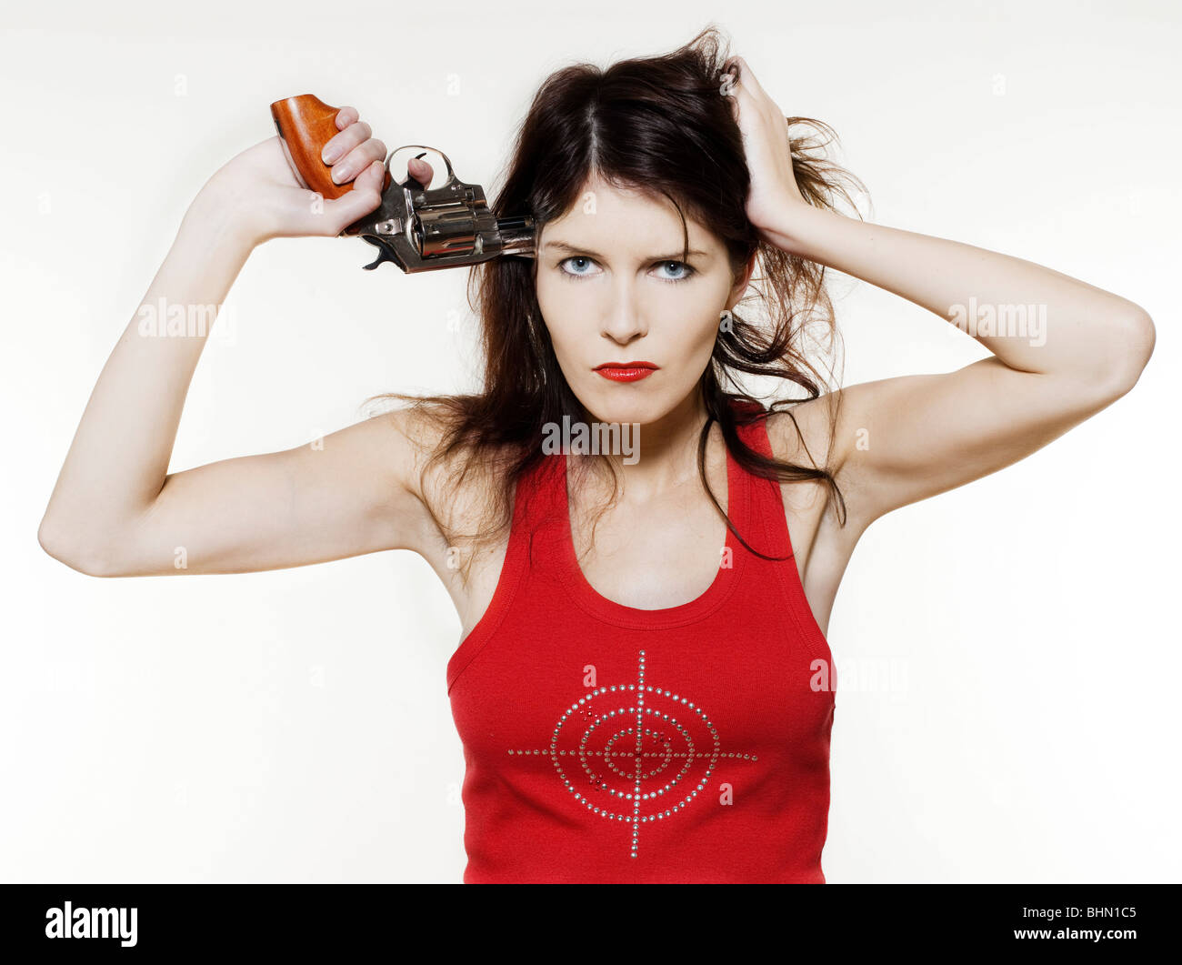 studio portrait of a beautiful woman on isolated on white background of ...