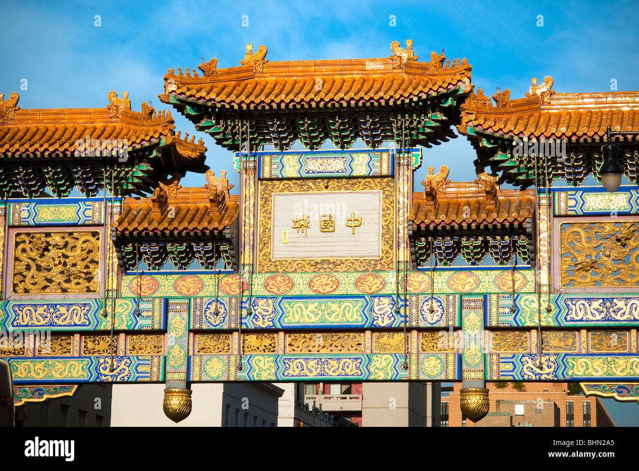 The Friendship Arch marks the center of the Chinatown area of ...