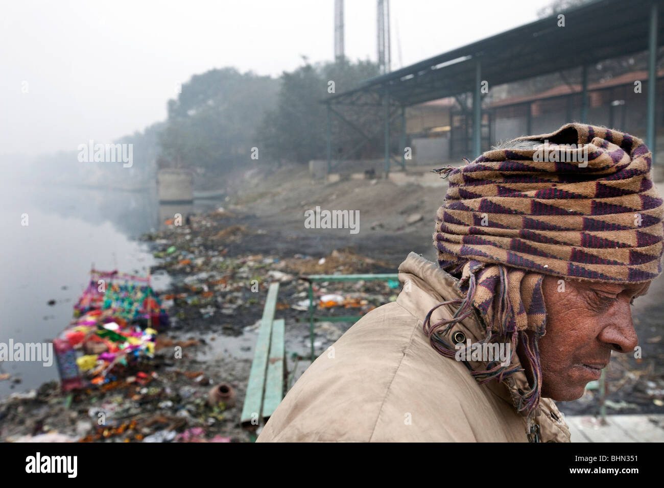 Local man conducts his morning ablutions at Yamuna River Delhi.Every ...