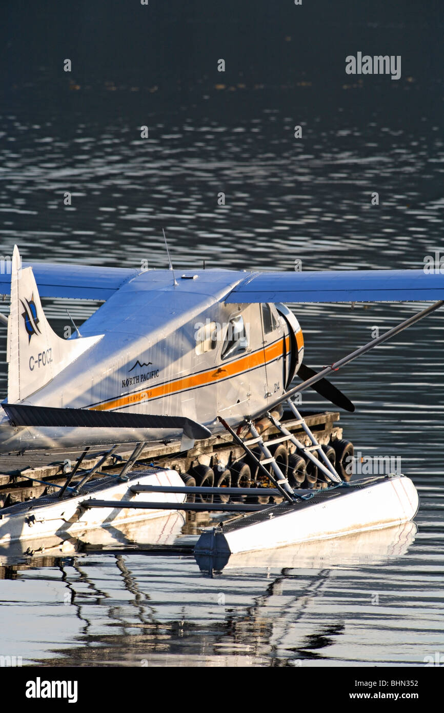DeHavilland Beaver floatplane tied up at dock, Seal Cove, Prince Rupert ...