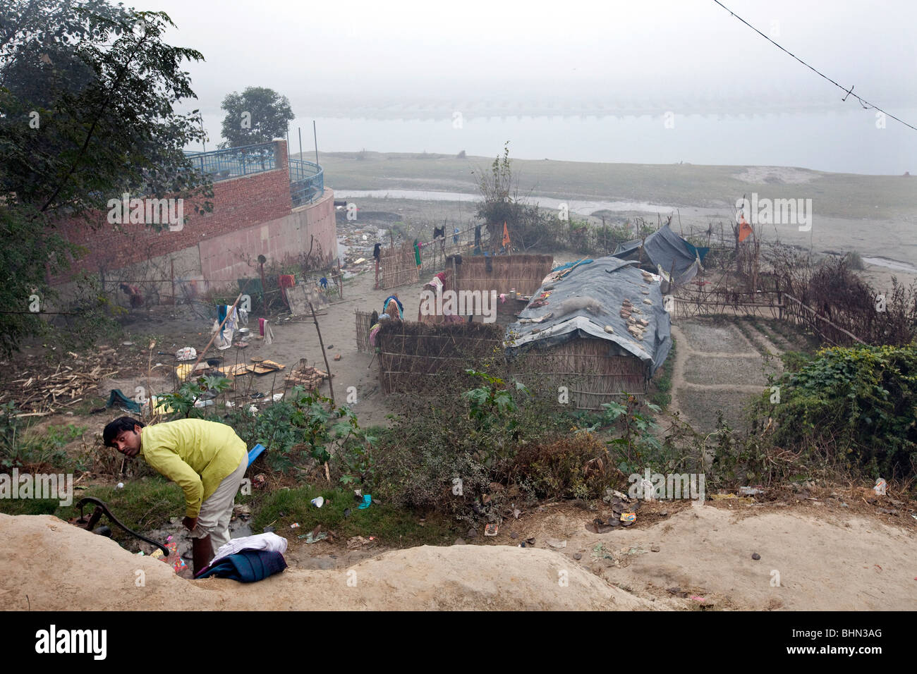 Local man conducts his morning ablutions at Yamuna River Delhi.Every ...