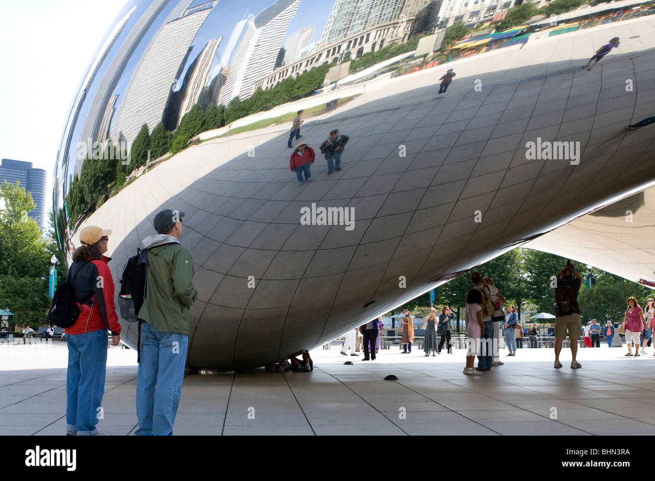 Cloud Gate sculpture, nicknamed "The Bean", resides in Millennium Park ...