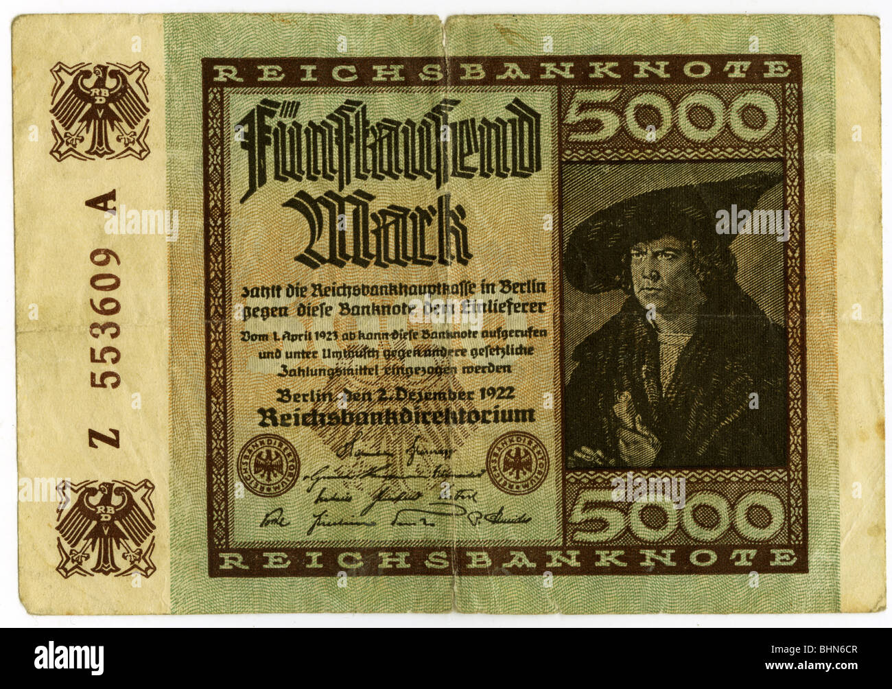 money / finance, banknotes, Germany, 5000 Mark, Reichsbank, Berlin, 2. ...