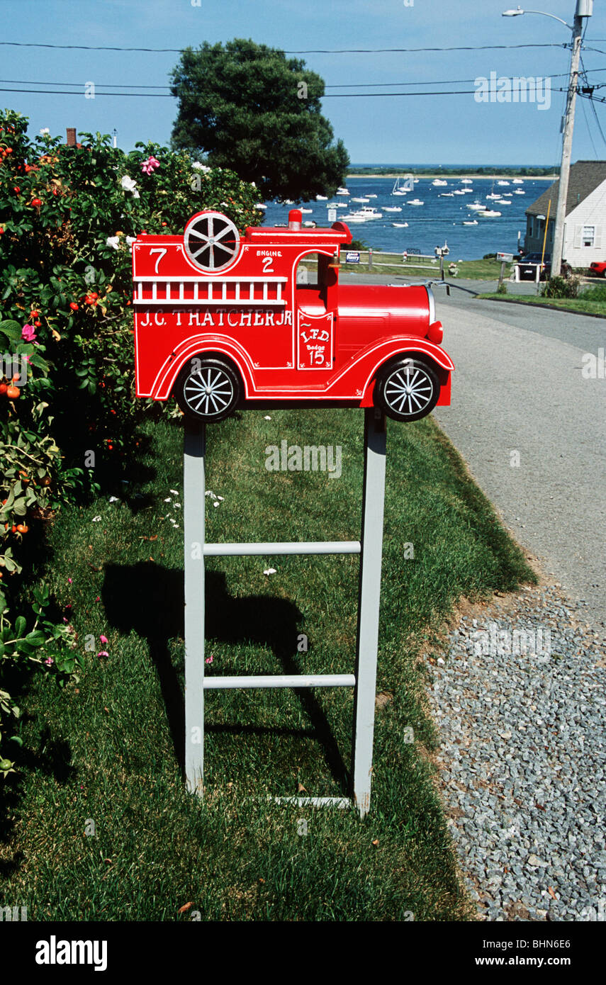 Fire engine post box, outside a house, Massachusetts, New England, USA ...