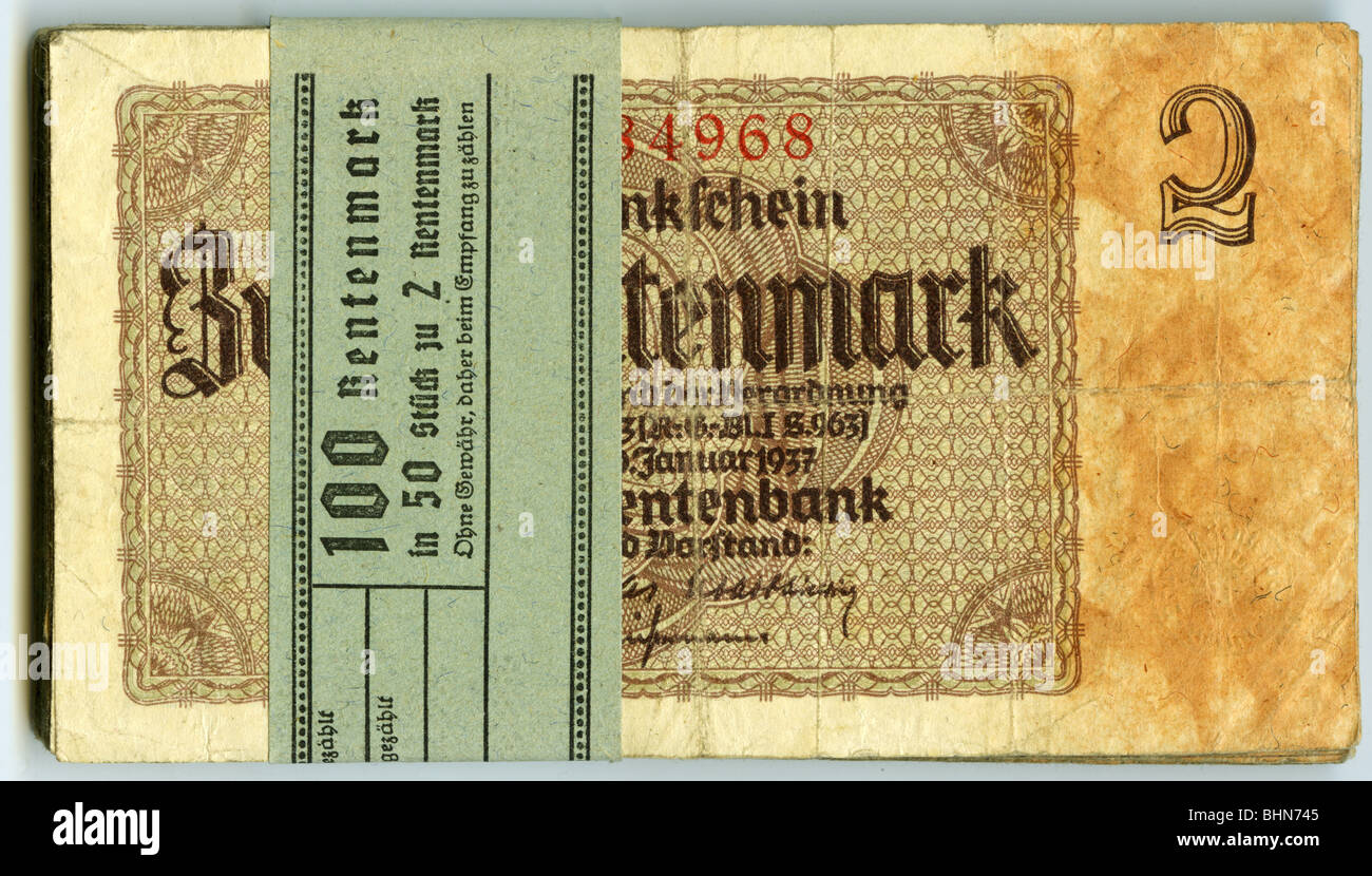 money / finance, banknotes, Germany, 100 Rentenmark, bundle, 50 ...