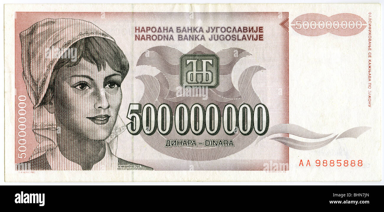 money / finance, banknotes, Yugoslavia, 500 Million Dinar Yugoslavian ...