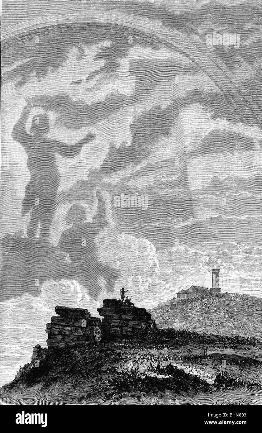 superstition, ghosts, Brocken spectre, illustration, after "Le tour du ...